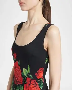 Dolce & Gabbana Rose-print Sleeveless Midi Cocktail Dress - Rose Rosse