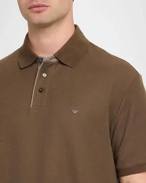 Emporio Armani Apos;s Rib-trim Textured Knit Polo Shirt - Mud