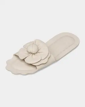 Marc Jacobs The Daisy Leather Flat Slide Sandals - Cloud Whit