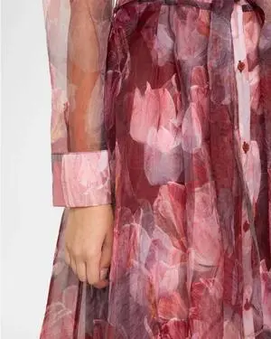 MILLY Suzie Floral Semi-sheer Midi Shirtdress - Red Multi