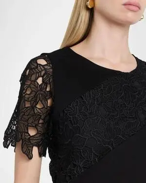 Misook A-line Floral Lace Midi Dress