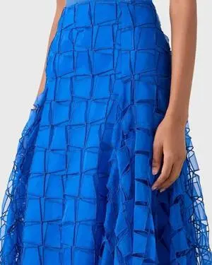 Akris Embroidered Organza Maxi Handkerchief Skirt - Lapis Blue