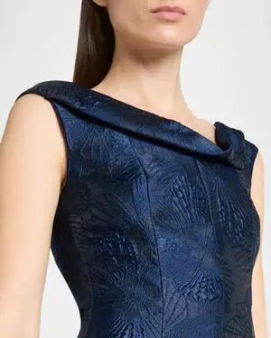 Talbot Runhof Twisted Collar Anemone Jacquard Sleeveless Gown - Armada