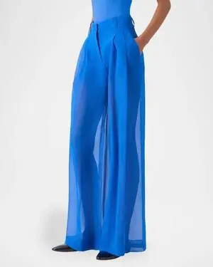 Akris Pleated Silk Organza Wide-leg Pants