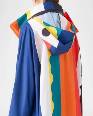 Akris Geo-print Hooded Long Parka Jacket - Multicolor