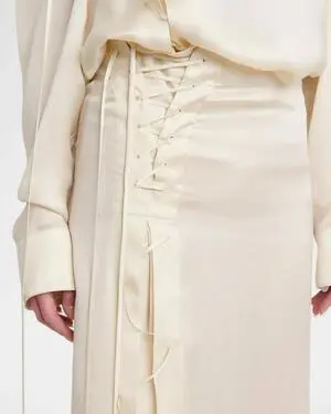 FERRAGAMO Lace-up Satin Knee-length Skirt - Parchment