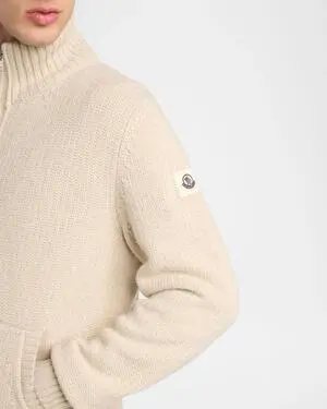 Moncler Apos;s Wool And Cashmere Rib-knit Full-zip Cardigan - Frozen Dew