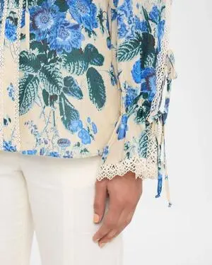 Kobi Halperin Daisy Lace Trim Long-sleeve Blouse - Ecru Multi