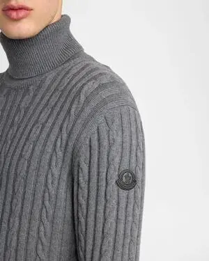Moncler Apos;s Wool Cable Knit Turtleneck Sweater - Gray