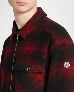 Moncler Apos;s Buffalo Check Full-zip Shirt Jacket - Red