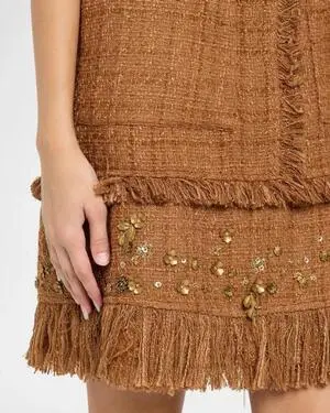 Kobi Halperin Rives Sequin-embellished Tweed A-line Mini Dress - Saddle
