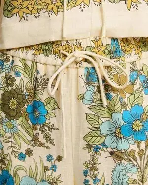 ALEMAIS Sophia Floral Linen Wide-leg Pull-on Pants - Multi