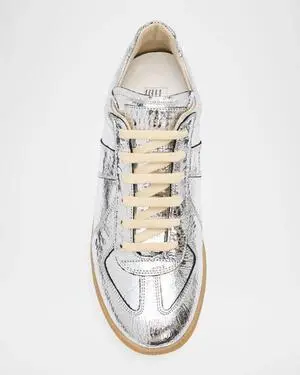 MAISON MARGIELA Apos;s Replica Metallic Leather Low-top Sneakers - Silver