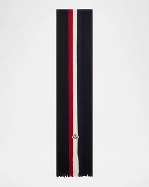 Moncler Apos;s Wool Tricolor Stripe Rib-knit Scarf - Black
