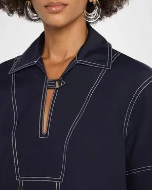 Veronica Beard Phelix Cotton Poplin Mini Tunic Dress - Navy