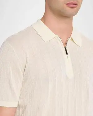 Emporio Armani Apos;s Textured Cotton Quarter-zip Polo Shirt - Cloud Crea