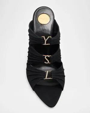 Saint Laurent 110mm Emilie Satin Embellished Mules - 1000 Noir