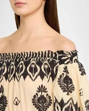 Johanna Ortiz Harbor Hues Off-the-shoulder Cotton Ankle Dress - Ecru/black
