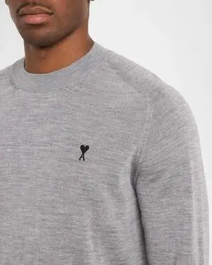 AMI Paris Apos;s Wool De Coeur Crewneck Sweater - Gris Chine