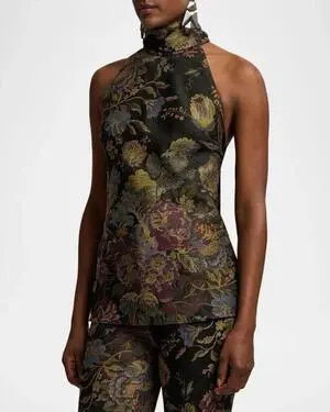Ralph Lauren Chilton Floral Jacquard Top - Brown