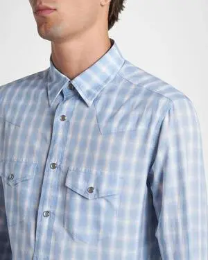 TOM FORD Apos;s Cotton And Linen Degrade Check Western Shirt - White   Li