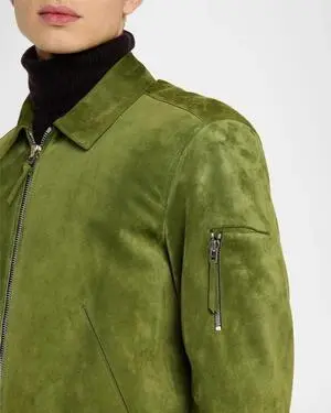 TOM FORD Apos;s Suede Cashmere-knit Blouson Jacket - Olive