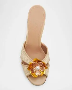 MALONE SOULIERS 70mm Suri Raffia Mule Sandals - Buff/buff