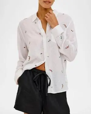 Rails Charli Embroidered Linen Shirt - Wild Flowe