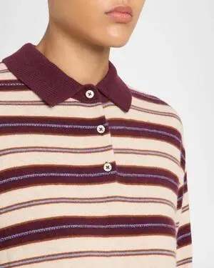 Guest In Residence Collegiate Striped Cashmere Polo Sweater - Fig Combo
