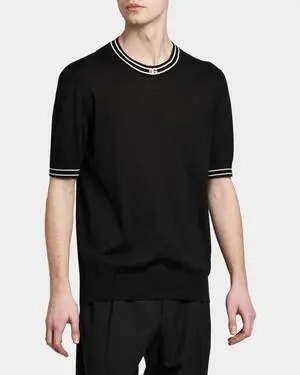 Dolce & Gabbana Apos;s Silk Knit Ribbed-logo Trim Crewneck T-shirt - Nero