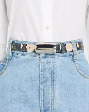 L & APOS;AGENCE X Streets Ahead Marlowe Snake-embossed Leather Belt - Blue Mist