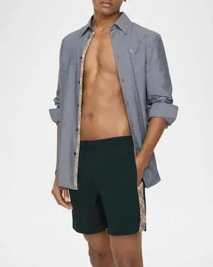 Burberry Apos;s Nylon Check-trim Swim Trunks - Navy