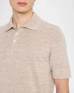 Brunello Cucinelli Apos;s Linen And Cotton Heathered Polo Shirt - Cher