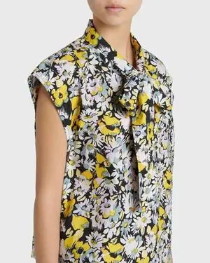 Marni Floral Tie-neck Blouse
