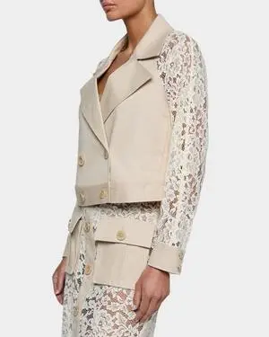 L & APOS;AGENCE Novelle Cropped Lace-sleeve Trench Coat - Biscuitec