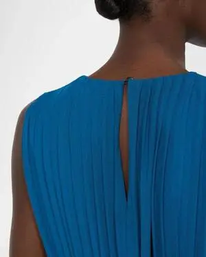 Max Mara Sleeveless Pleated Jersey Midi Dress - Navy