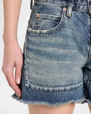 Moussy Vintage Remo Remake Frayed Denim Shorts - Blue
