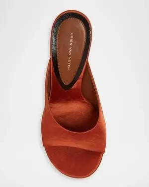Dries Van Noten 100mm Satin Wedge Mules - Rust