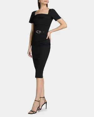 Chiara Boni La Petite Robe Bahir Belted Square-neck Midi Sheath Dress