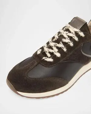 NEROGIARDINI Mixed Leather Low-top Sneakers Chocolate