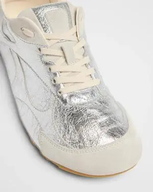 Bottega Veneta Apos;s Orbit Flash Laminated Leather Low-top Sneakers - Silver/optical