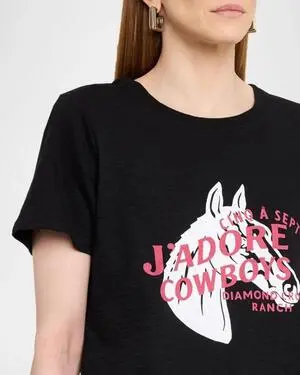 Cinq À Sept J & Apos;adore Cowboys Embellished Shrunken Tee - Black Mult