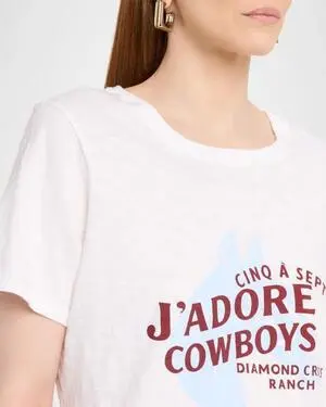 Cinq À Sept J & Apos;adore Cowboys Embellished Shrunken Tee - White Mult