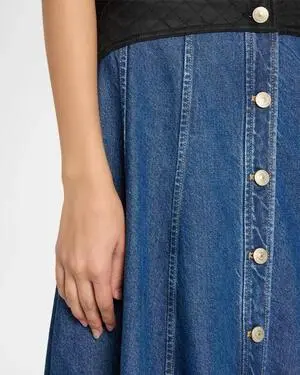 Cinq À Sept Quentin Mixed-media Denim Midi Skirt - Tide/black