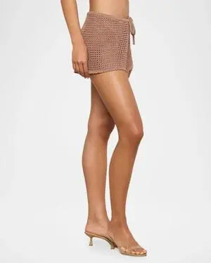 L & APOS;AGENCE Solan Shimmer Pointelle-knit Shorts