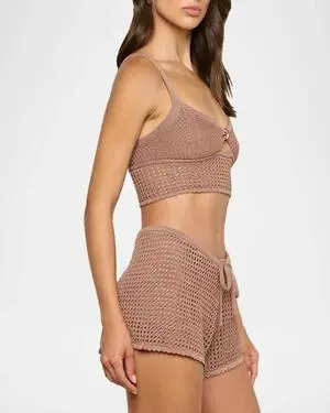 L & APOS;AGENCE Tracy Pointelle-knit Bralette Top - Hazelnut