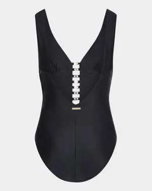 MILLY Golden Accent One-piece Swimsuit - Black