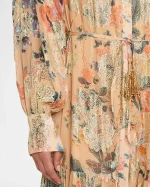 Kobi Halperin Xandra Tiered Metallic Floral-print Maxi Dress