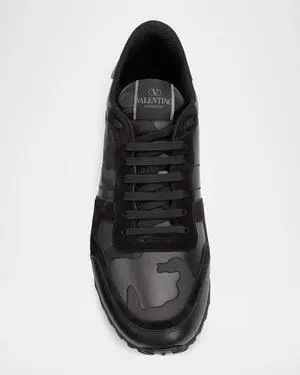 Valentino Garavani Apos;s Rockrunner Cotton And Leather Sneakers - Nero