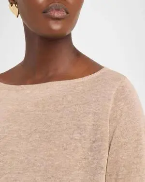 Majestic Filatures Bateau-neck Linen Knit Top - Desert